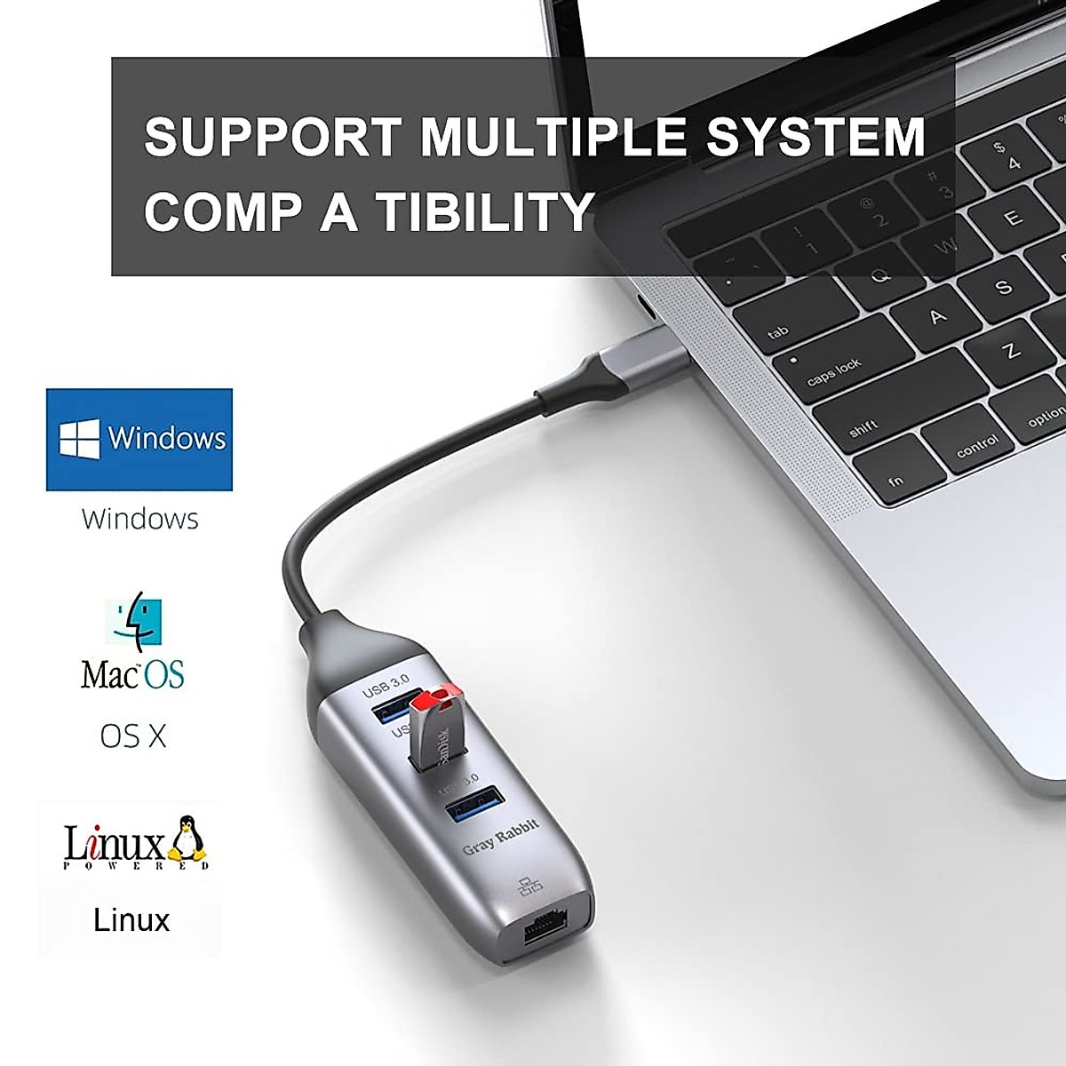 USB C to Ethernet Adapter,USB C to RJ45 10/100/1000 Gigabit Ethernet, USB C to USB 3.0 HUB, Compatible with MacBook Pro, iPad Pro, MacBook/Air, iPad Air 2020, XPS 15/13, Surface Book 2 …