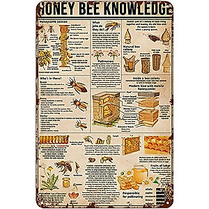 Xiddxu Vintage Tin Sign Metal Plaque Honey Bee Knowledge Metal Sign Retro Wall Decor for Home Hotel Cafes Sign Gift 6x8 Inch