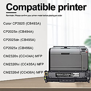 Compatible 304A CC530A/CC531A/CC533A/CC532A Remanufactured Toner Cartridge Replacement for HP Color CP2025 CP2025n CP2025dn CP2025x CM2320n MFP Printer (1Black+1Cyan+1Magenta+1Yellow)