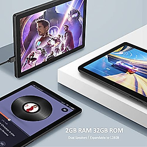 tabtrust Tablet 10 inch Android 10.0 OS WiFi Tablets PC with 10.1'' IPS HD Display, 32GB ROM Storage, Quad Core Processor, 6000mAh Battery, 2MP+8MP Dual Cameras - Black