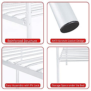 Voilamart Metal Twin Bed Frame with Storage,White Bed Frames with Headboard and Footboard, Platform Bed Frame No Box Spring Needed,Twin Bed Frame for Kids