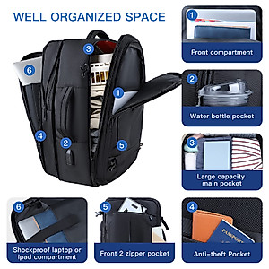 Large Travel Backpack, 50L Backpack, 18 Inch Backpack Carry On Luggage, Convertible Lightweight Expandable Travel Back Pack for Men Carry on, TSA Black Luggage Suitcase Backpack Mens Travel Gifts 17.3