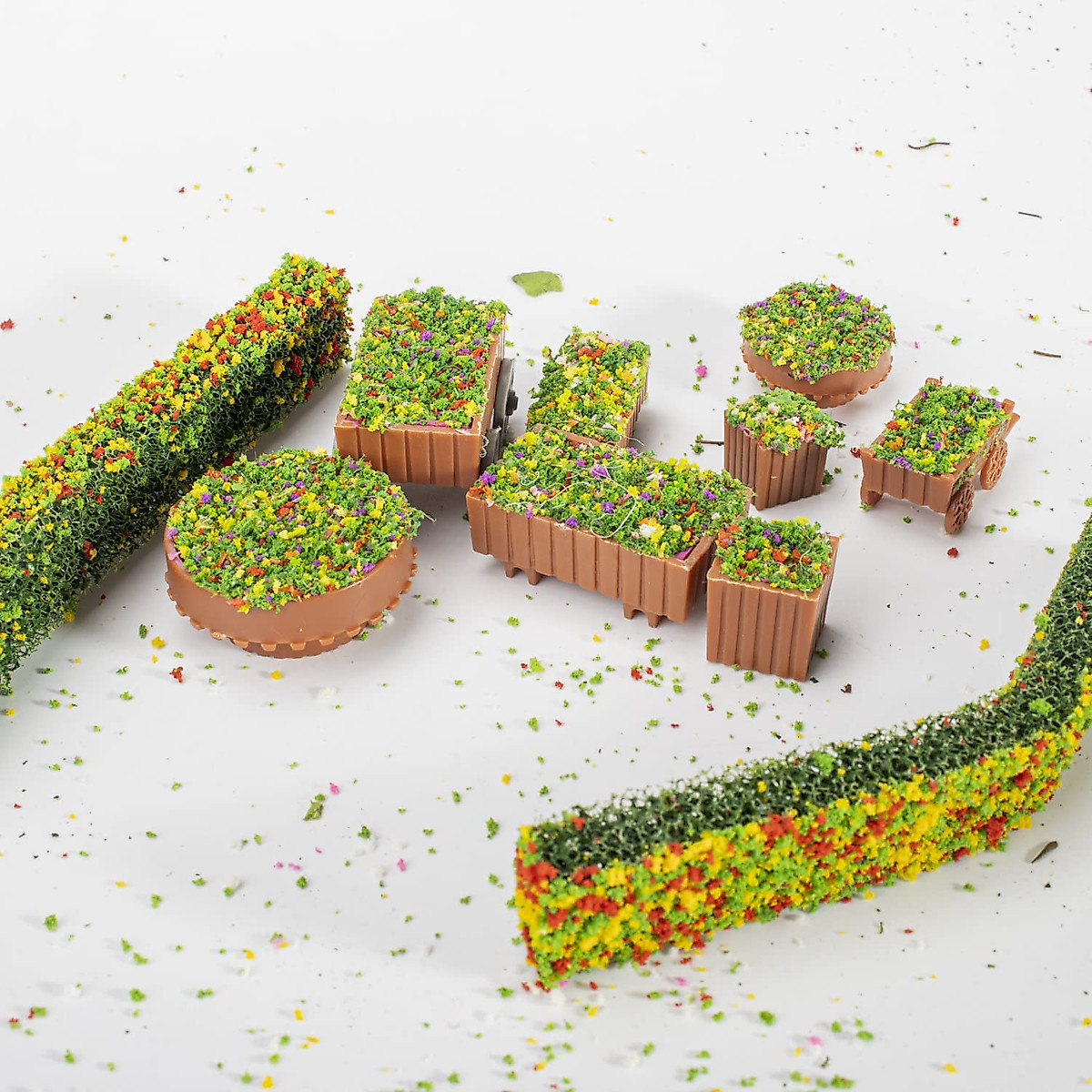 6 Pcs Model Grass Mat Artificial Grass Miniature Shrub Mat Static Shrub Vegetation Groups Bush Model Aritificial Plants for DIY Architecture Building Model Railway Train Diorama Garden,Red Yellow