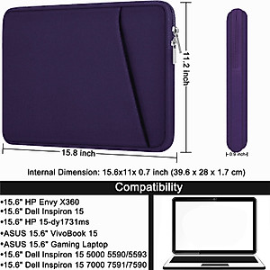 Laptop Sleeve Case 15.6 inch, Shockproof Protective Cover, Handbags Portable Laptop Bag for 15.6 inch HP Dell Asus Lenovo Notebook Computer Case with Front Pocket, Purple