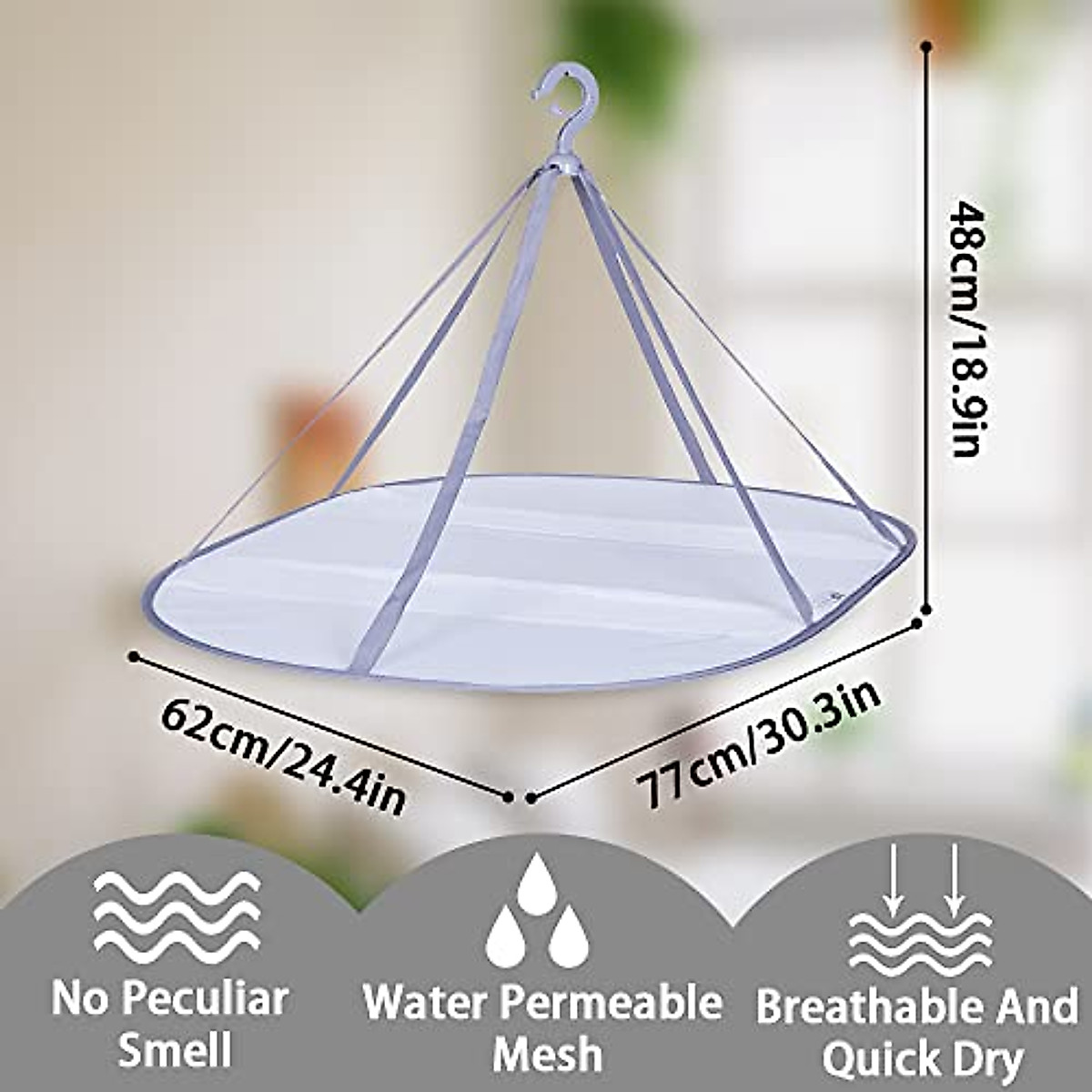 SNOMEL Folding Mesh Clothes Drying Rack, Windproof Sweater Cloth Dryer with Fixing Band, Collapsible Hanging Laundry Rack for Sweater, Outdoor, Indoor, Potable (1Pcs 1-Tier)