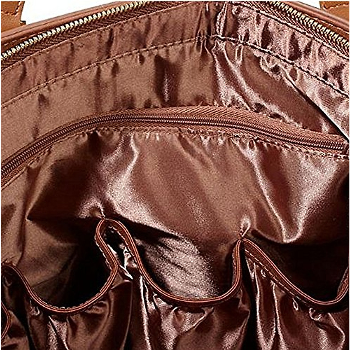 JOY & IMAN Alexandria Leather Tote Crossbody Zip Pockets Cognac NEW 539-083