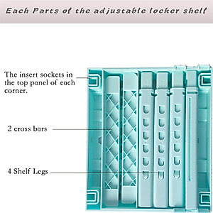 Adjustable Locker Shelf for School, Height and Width Adjustable Locker Organizer, Locker Stand Shelf for Work, Stackable Locker Tools for Gym Lockers, Office, Back to School Essentials, Mint Blue