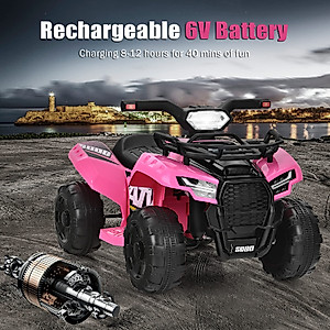 Costzon Kids ATV, 6V Battery Powered Electric Vehicle Four Wheeler Quad w/Storage Basket, Headlight, Horn, Music, MP3 & USB, Toddler 4 Wheeler Ride on Car Toy for Boys Girls 18-36 Months (Pink)