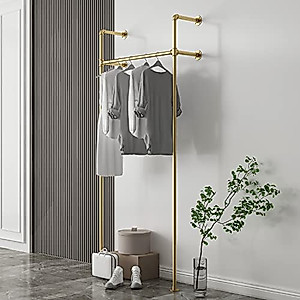 MBQQ Industrial Pipe Clothing Rack,Vintage Commercial Grade Pipe Clothes Racks,Display Rack On Wall for Hanging Clothes Retail Display,Heavy Duty Steampunk Iron Garment Racks,Gold