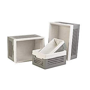 Creative Scents Wooden Storage Box - Decorative Closet, Cabinet and Shelf Basket Organizer Lined with Machine Washable Soft Linen Fabric - Grey, Small