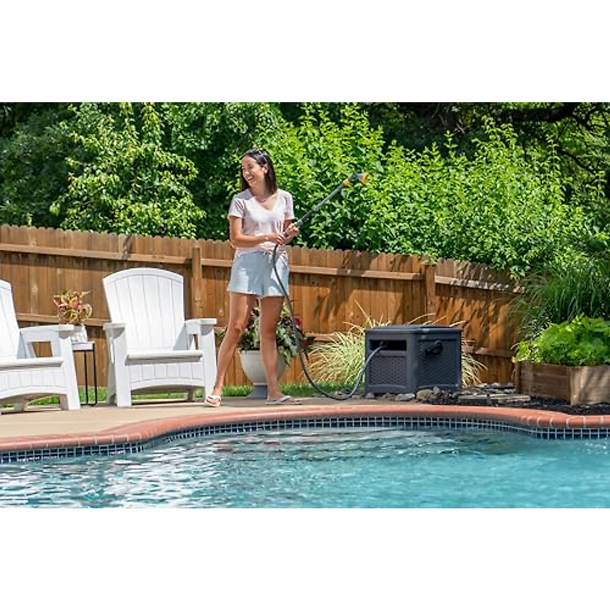 Suncast UV-Resistant Stylish Adirondack Outdoor Backyard Patio Chair with in-Seat Storage, White