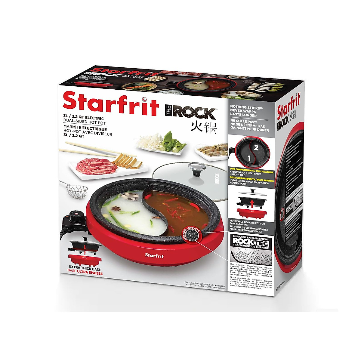 Starfrit The Rock Dual-Sided Electric Hot Pot - 3L - Rock.Tec Non-Stick - Variable Temperature Control - 1200W