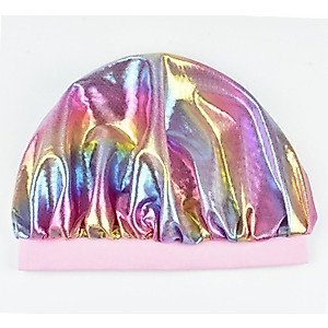 Kids Bonnets for Girls Sleeping Bonnets for Kids Curly Hair Satin Sleep Caps for Kids Shower Caps Satin Night Cap for Kids (Colorful Blue + Pink)