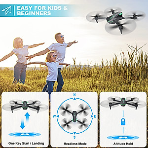Hiturbo Drone with 1080P Camera for Adults & Kids, Foldable FPV Remote Control Quadcopter Voice Control, Gestures Selfie, Altitude Hold, One Key Start, 3D Flips, 2 Batteries, Green Black