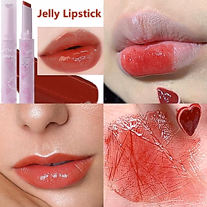 Yishifa 3 Colors Jelly Lipstick,Tinted Jelly Lip Gloss Heart Shape Lip Stain,Mirror Hydrating Jelly Lip Balm,Moisturizing Heart Lipstick,Non-Sticky,Vivid Color Glossy Lip Gloss Lip Makeup