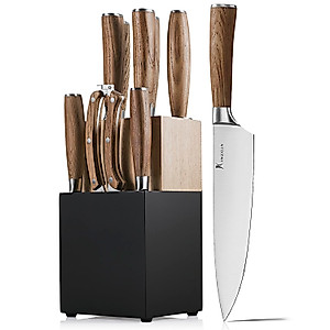 Kangdelun Natura Series 9 PCS Knife Block Set, Ultra Sharp High Carbon Stainless Steel with Wooden Handle