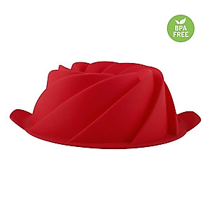 SHEbaking Silicone Fluted Pan,Jello Mold Gelatin Mold, Non-stick Baking Mold with Sturdy Handle Perfect for Cake, Jello, Mousse,Bread 9 inch