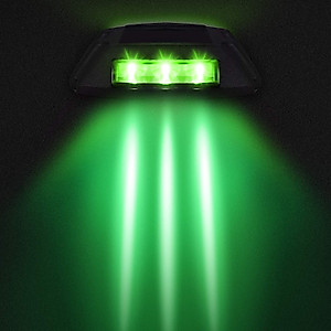 JIGUOOR Solar Deck Lights LED Driveway Lights Solar Powered Dock Light Outdoor IP68 Waterproof Road Markers for Step Sidewalk Stair Boat Garden Ground Pathway Yard (Green, 1 Pack)