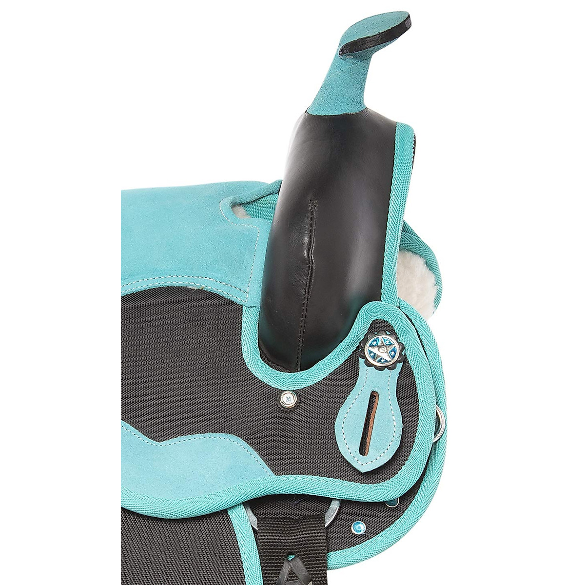 Acerugs 10" 12" 13" Synthetic Western Youth Kids SEAT Quarter Horse Saddle TACK PAD Headstall REINS Breast Collar Set (Turquoise, 12")
