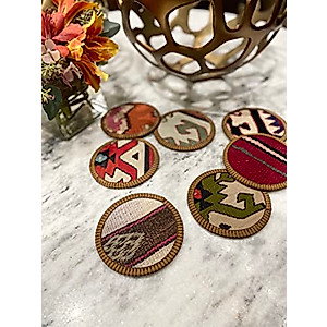 Kilim Fabric Coaster Set 6 Pieces, Authentic Turkish Kilim, Unique Fabric, Handmade, Each Set Unique/No Set Same