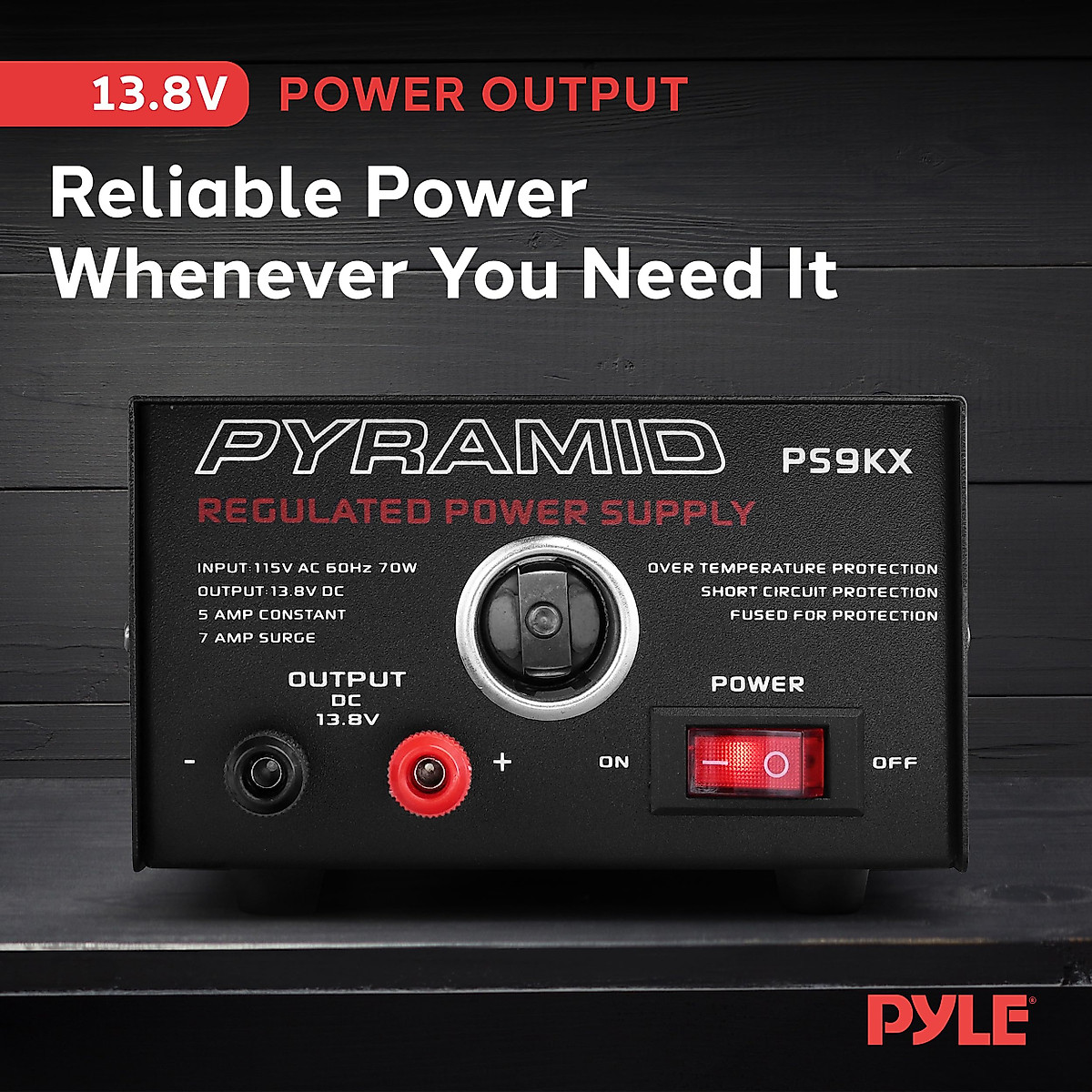 Pyramid Universal Compact Bench Power Supply - 2.5 Amp Linear Regulated Home Lab Benchtop AC-to-DC 12V Converter w/ 13.8 Volt DC 115V AC 50 Watt Power Input, Screw Type Terminals, Cooling Fan PS3KX