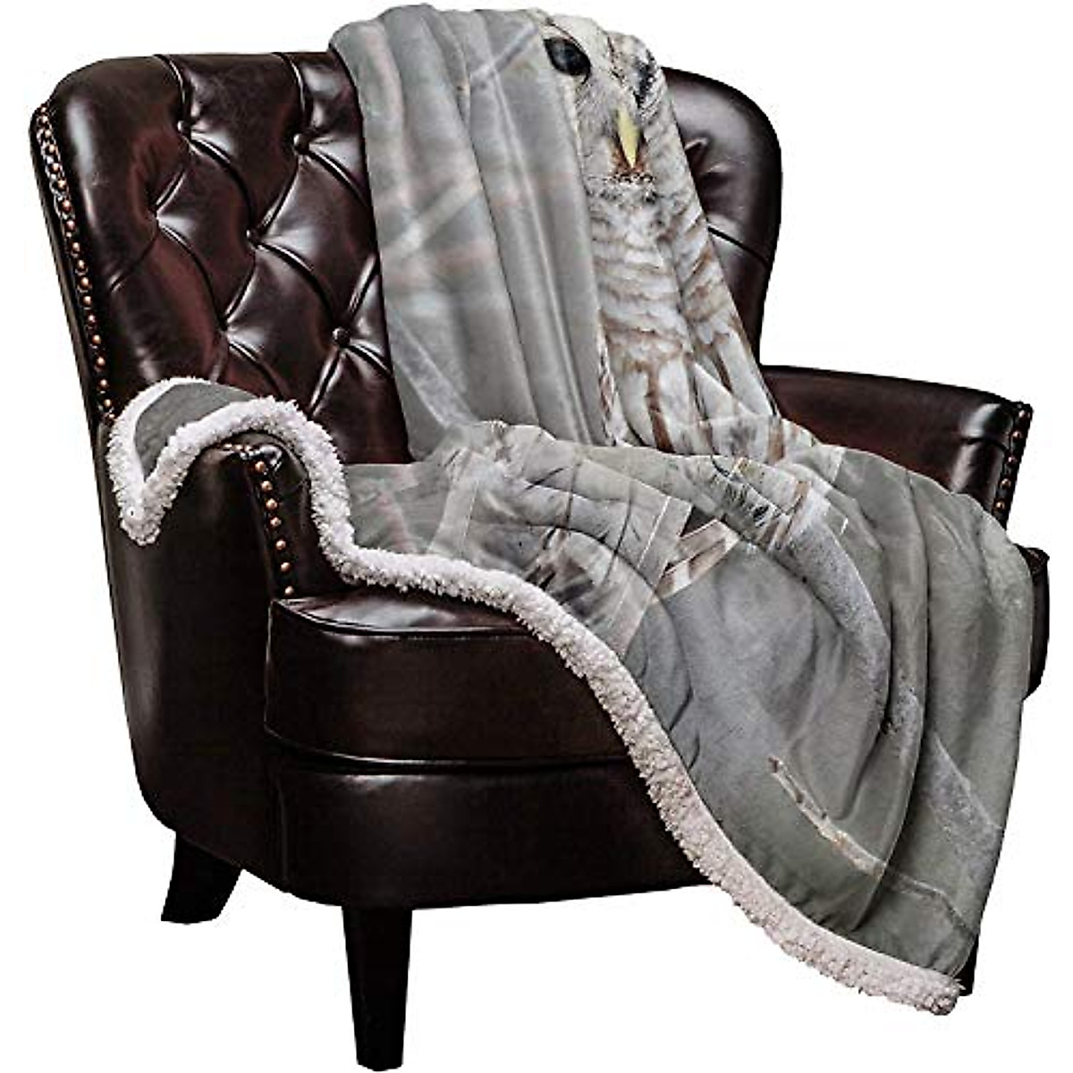 Owl Sherpa Fleece Blanket, Super Thick and Warm Cozy Luxury Blanket 40"x50",Cute White Owl Perch On Tree Branch Bed Blanket, Fuzzy Thick Reversible Fluffy Plush Microfiber Throw Blanket for Couch