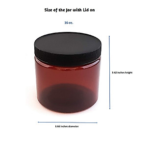 RJE International Amber Plastic Jars 16 ounce with Black Lids (4-Pack) Refillable Empty Storage Containers with Lids for Cream, Lotions, Beauty Products, Kitchen, Arts, Crafts Supplies