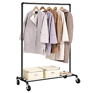 SONGMICS Heavy-Duty Clothes Rack, Clothing Rack for Hanging Clothes, Industrial Garment Rack on Wheels, Metal Frame, 2 Casters with Brakes, Commercial Display, Black UHSR61BK