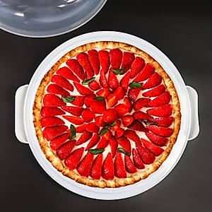 ATRDTO 12inch Portable Pie Carrier with Lid and Cupcake Muffin Tart Cookie Keeper Food, for Wedding Party Baby Shower Party Christmas (White)