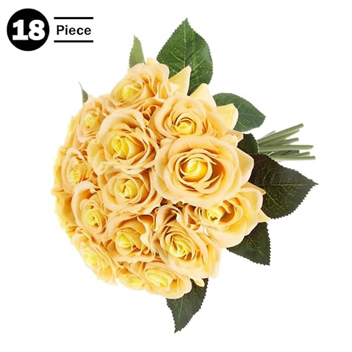 Pure Garden Rose Artificial Flowers - 18Pc Real Touch 11.5-Inch Fake Flower Set with Stems for Home Decor, Wedding, or Bridal/Baby Showers (Yellow)