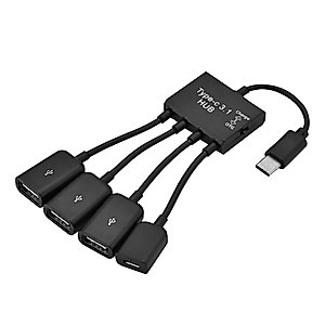 USB Hub Multiport Adapter OTG Function w/USB-C Charging Port，4 in 1 USB，3.1 Type-C Male to USB 2.0 Female 3 Port USB for Smartphone,Laptops,Mouse Keyboards