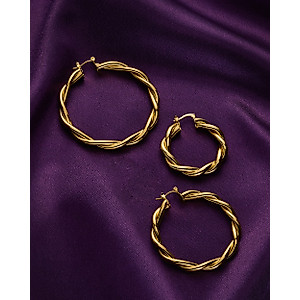 Milla Gold Twist Earrings - Thick Silver Hoop Earrings for Women - Big Chunky 14K Gold Statement Earrings (40 mm - 1.6 in)