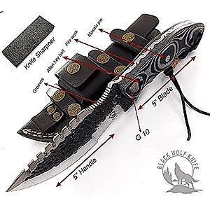 HEAVY DUTY 7MM Handmade 1095 High carbon steel Tracker Knife EDC for Hunting, Bush craft, Camping, Fixed Blade G10 Handle with Cowhide Leather Sheath, BW-4142 BLACK AND GREY