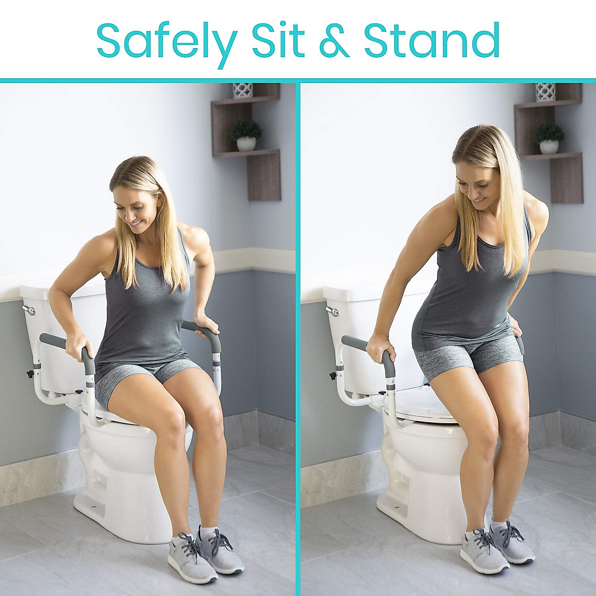 Vive Toilet Safety Rail - Adjustable Grab Bar - Compact Support Frame with Handrail for Bathroom Toilet Seat - Easy Installation for Handicap Senior Bariatrics, Elderly Balance - Padded Hand Armrest