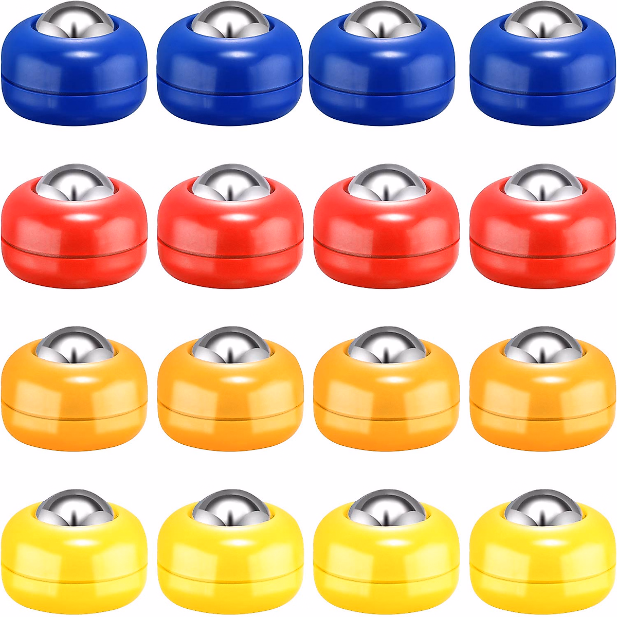 Gejoy 16 Pieces Mini Shuffleboard Replacement Pucks Tabletop Equipment Rollers Set Shuffleboard Curling Accessories (Red, Blue, Orange, Yellow)
