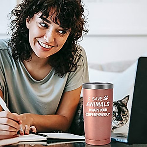 I Save Animals, Whats Your Superpower-Vet Tech Gift Stainless Steel Tumbler with Lid, Birthday Christmas Ideas for Veterinarian Veterinary Technician, Doctor Assistant Graduation(20oz, Rose Gold)
