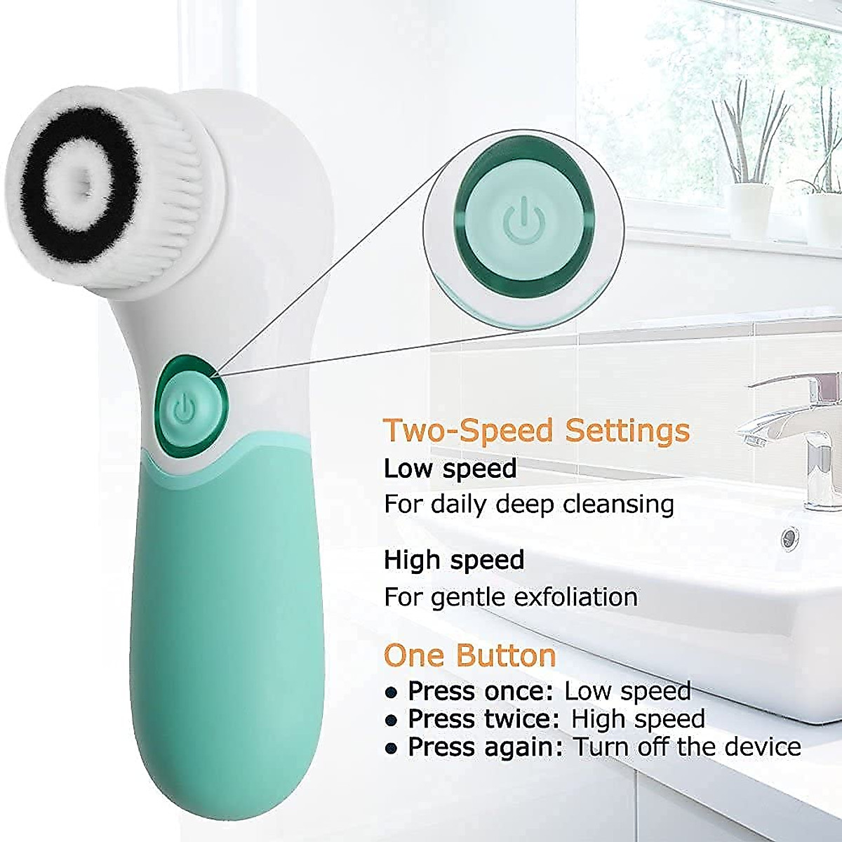 Spinning Face Cleansing Brush Queenwill Waterproof Facial Cleansing Rotating Brush Set for Exfoliating, Face Massage & Deep Cleansing, Equipped with 3 Portable Facial Cleaners & 2 Adjustable Speeds