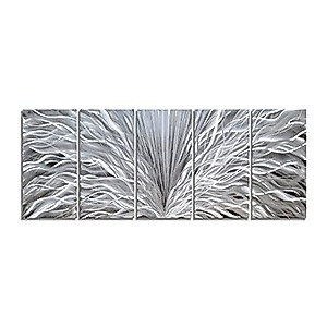 SYGALLERIER Silver Metal Wall Arts Hand Crafted Huge 3D Abstract Aluminum Artwork Modern Sculpture Contemporary Metallic Pictures for Living Room Bedroom Dinning Decor