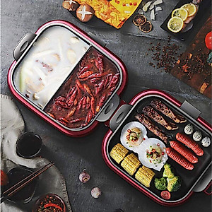 Electric Frying Pan Electric Skillet Multi-Function Two-in- Electric Smokeless Baking Pan Home Barbecue Hot Pot Body Pot