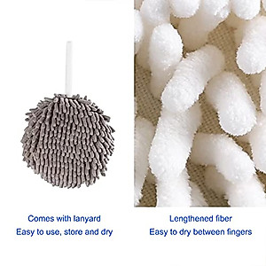kitgaga Hand Towels for Bathroom Decorative Set,2-Pack Chenille Hanging Hand Towel Ball Microfiber Plush Absorbent Soft Small Bath Towel with Loop for Kitchen Washstand or Powder Room(Grey and White)