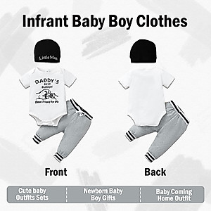 OPAWO Newborn Baby Boy Clothes 3pcs Cute Coming Home Outfit for Baby Boy Gift Infant Summer Bodysuit Romper Pants 0-3 Months