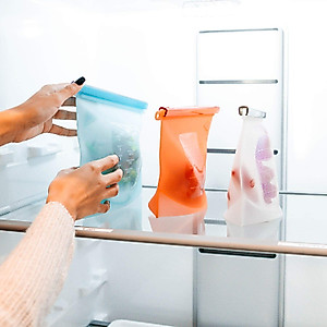 Reusable Food Storage Bags (9 Pieces) Dishwasher Safe Silicone Bags; Silicone Food Bag in Reusable Zip Style — Microwave Safe Reusable Snack Bags/Reusable Freezer Bags — Bags for Sous Vide