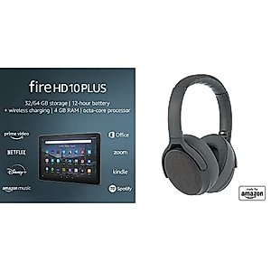 Tablet Bundle: Includes Amazon Fire HD 10 Plus tablet, 10.1", 1080p Full HD, 32 GB (Slate) & Made for Amazon Active Noise Cancelling Bluetooth Headphones (Grey)
