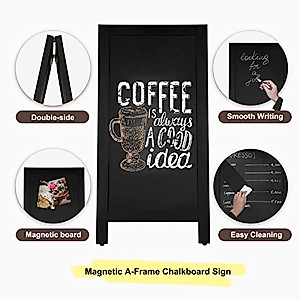 4 THOUGHT A-Frame Magnetic Sidewalk Chalkboard Sign 40" x 20", Classic Wooden Freestanding Sidewalk Sign, Double-Sided Sign Board for Restaurant Shop Wedding Party, Black