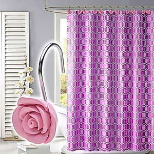 AGPTEK Rose Shower Curtain Hooks, 12PCS Anti Rust Decorative Resin Hooks for Bathroom, Baby Room, Bedroom, Living Room Decor (Pink Rose)