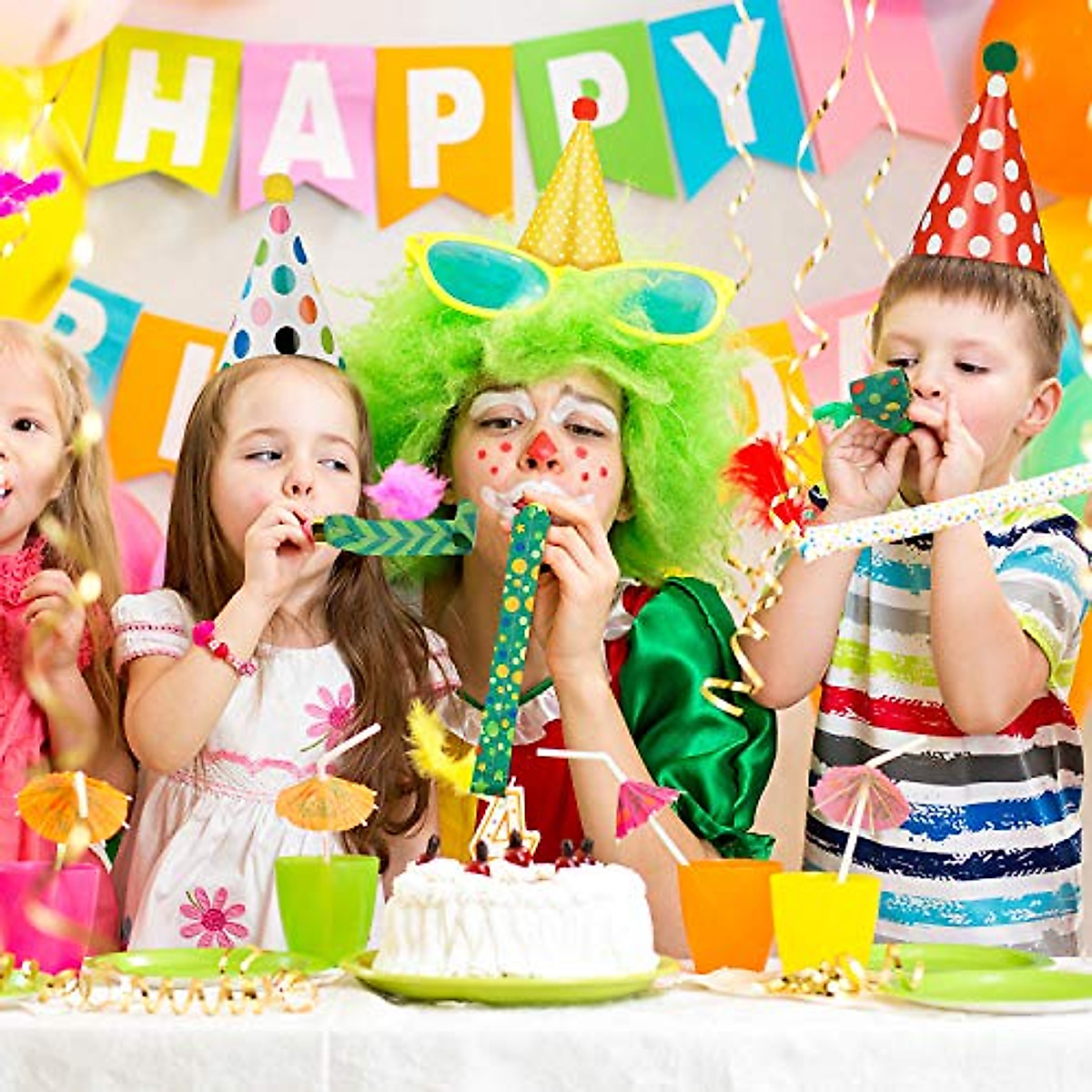 Skylety 59 Pieces Party Cone Hats with Colorful Party Blowers and Metallic Fringed Noise Makers Birthday Blowouts Horns Whistles Musical Noisemaker