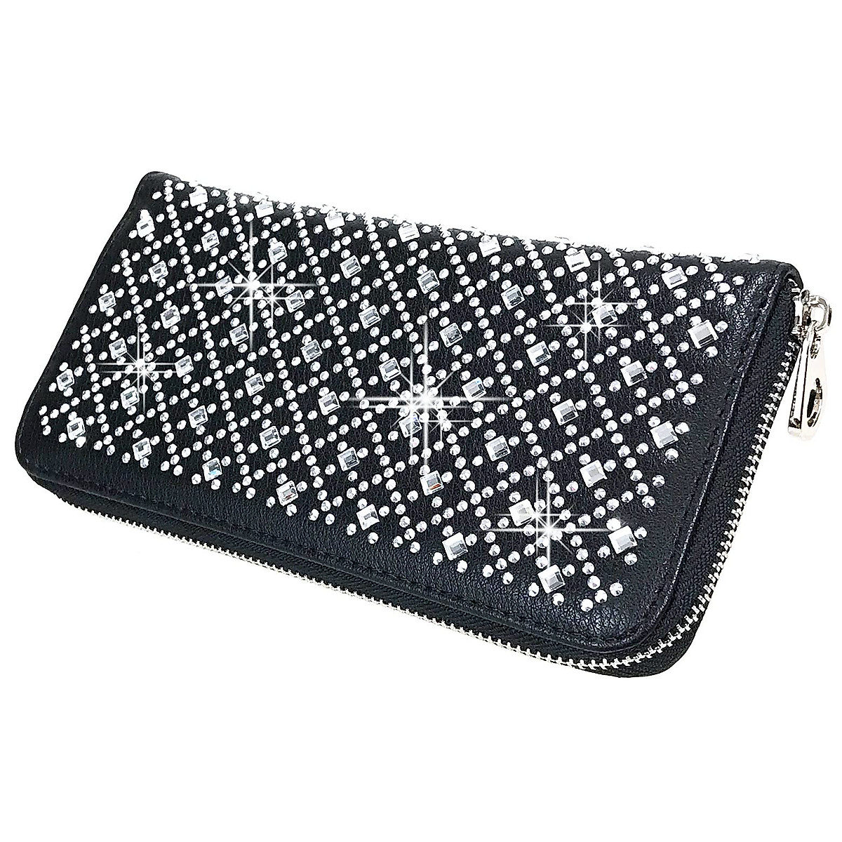 ZzFab Mirror Sparkle Wallet Matching Rhinestone Wallet for Bling Purse (Black)