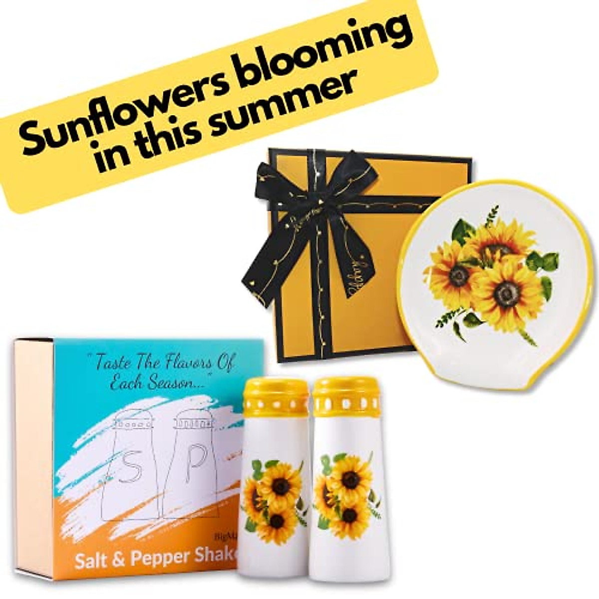 Sunflower Kitchen Decor - Sunflower Spoon Rest, Ceramic Spoon Rest for Stove top | Large Spoon Rest for Kitchen Counter | Farmhouse Kitchen Utensil Holder Spoon Holder | Sunflower Gifts for Women