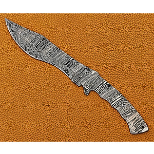 11 inches Long Kukri Point Dao Blank Blade, Hand Forged Twist Pattern Damascus Steel Hunting Knife Blade, 5" Finger Serrated Space with Finger Guard, 6" Sharp Cutting Edge
