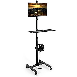 VIVO Mobile Computer Cart, Rolling Stand, Adjustable Monitor Mount with 32 inch Case Holder and Keyboard Tray, Moving Workstation, Black, CART-PC02T